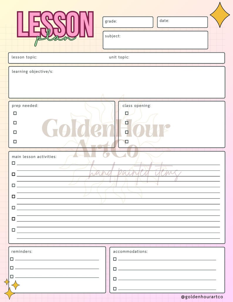 Middle School Lesson Plan Template - Etsy