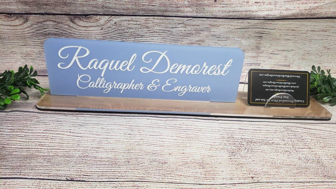 Desk Name Plate With Business Card Holder - Etsy