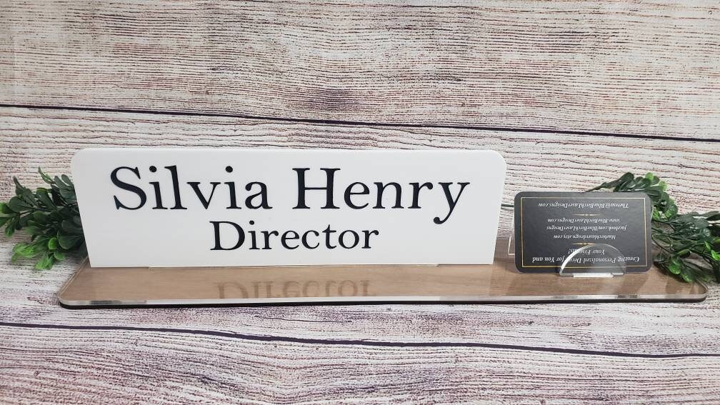 Desk Name Plate With Business Card Holder - Etsy