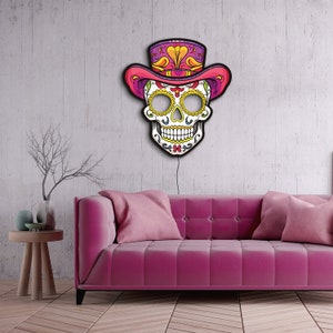 Sugar Skull Neon Sign, Sugar Skull Led Sign, Mexican Skull Light up ...