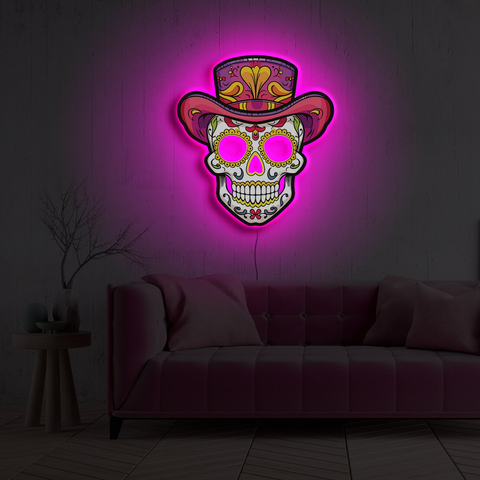 Sugar Skull Neon Sign, Sugar Skull Led Sign, Mexican Skull Light up ...