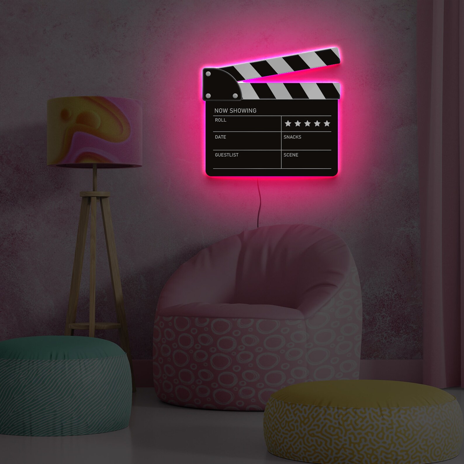 Clapperboard Led Sign, Movie Clapper Board, Home Cinema Neon Sign ...