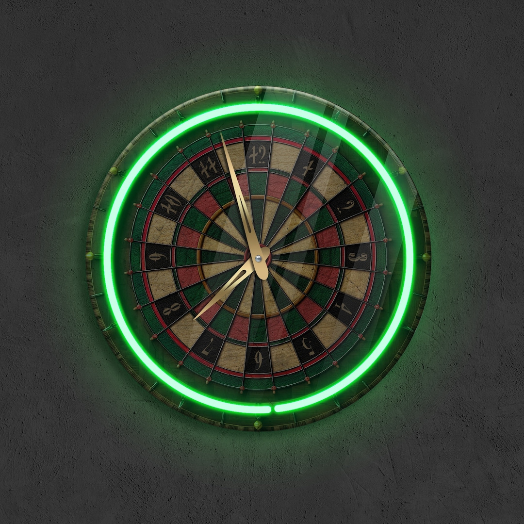 Dartboard Neon Light Clock, Dart Board Led Clock, Bar Clock, Pub Clock ...