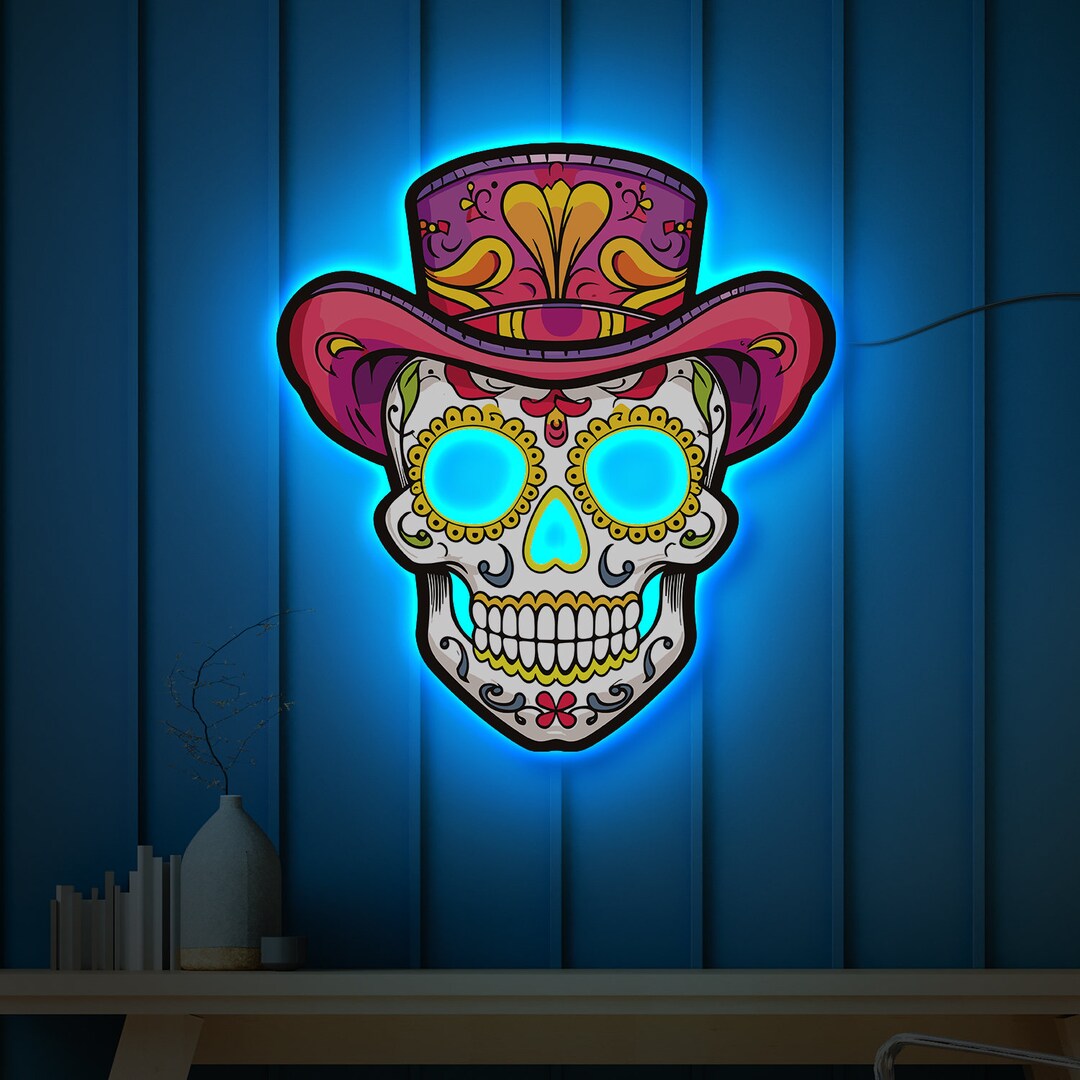 Sugar Skull Neon Sign, Sugar Skull Led Sign, Mexican Skull Light up ...