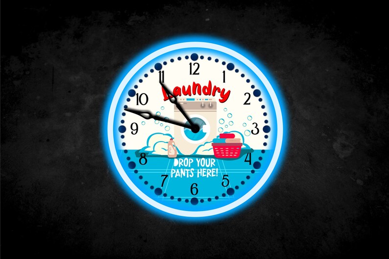 Laundry Room Clock, Laundry Wall Clock, Laundry Themed Clock, Neon Wall ...