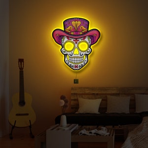Sugar Skull Neon Sign, Sugar Skull Led Sign, Mexican Skull Light up ...