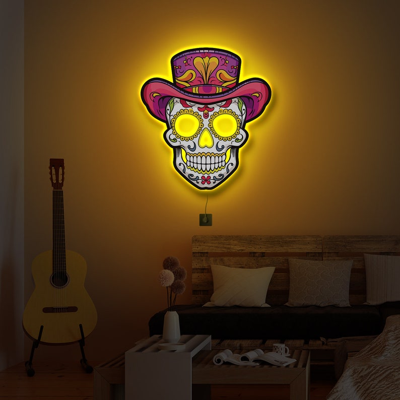 Sugar Skull Neon Sign, Sugar Skull Led Sign, Mexican Skull Light up ...