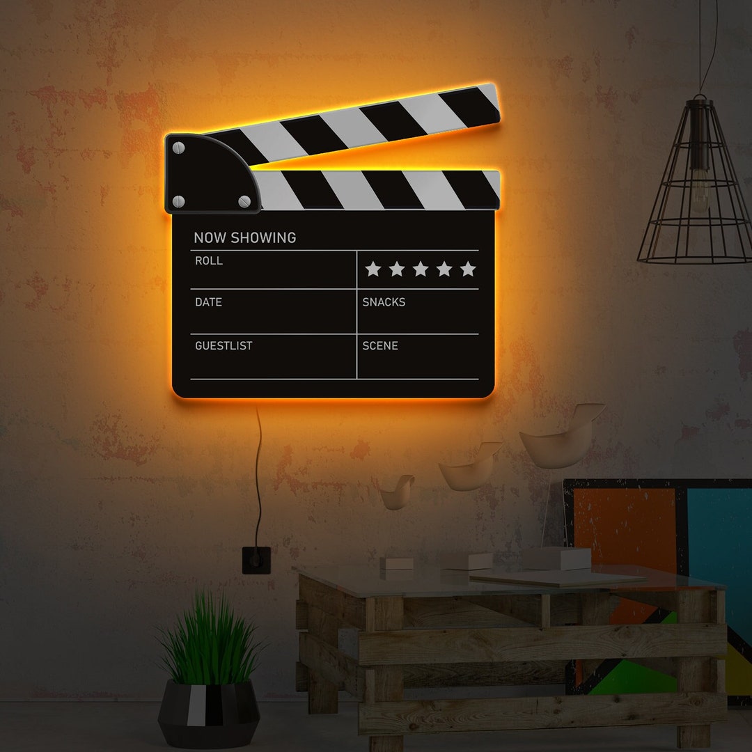 Clapperboard Led Sign, Movie Clapper Board, Home Cinema Neon Sign ...
