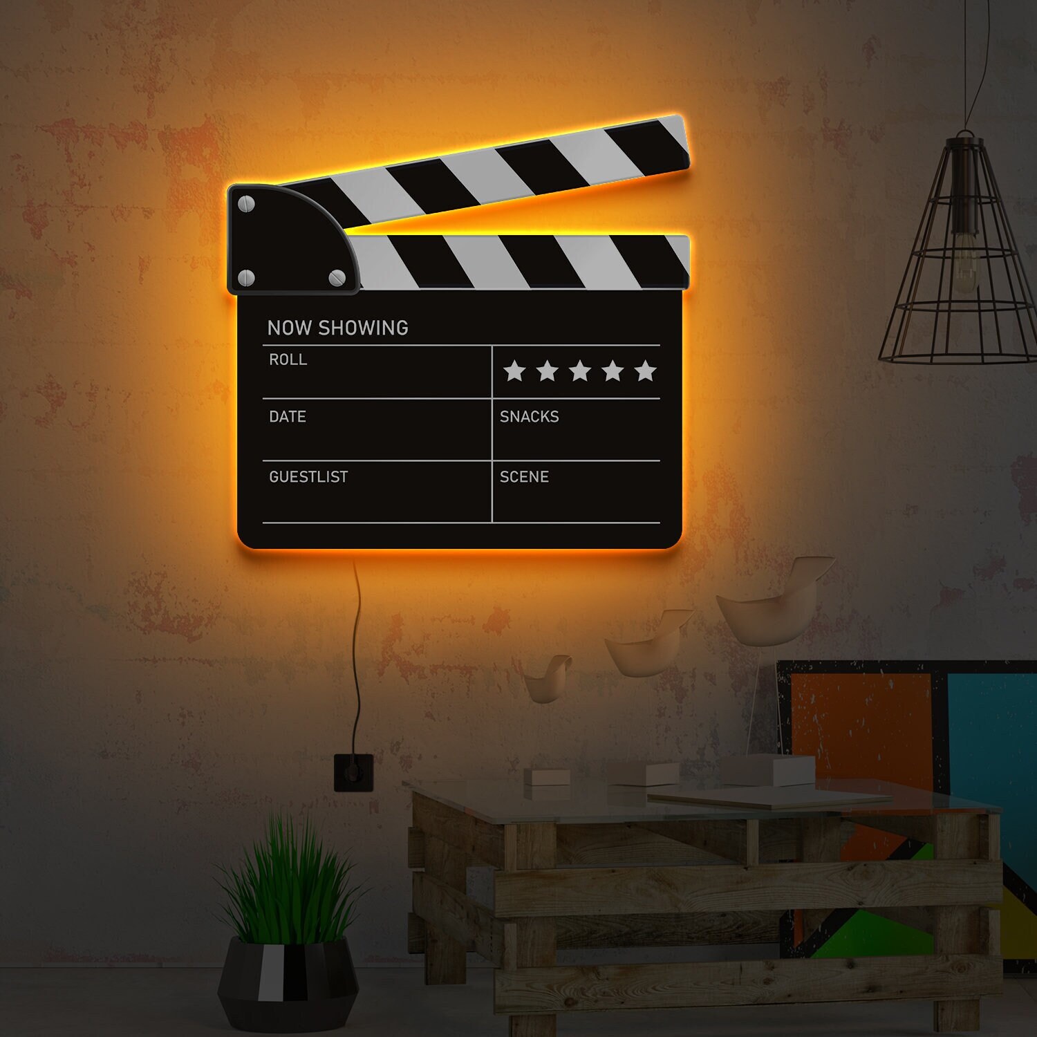 Clapperboard Led Sign, Movie Clapper Board, Home Cinema Neon Sign ...