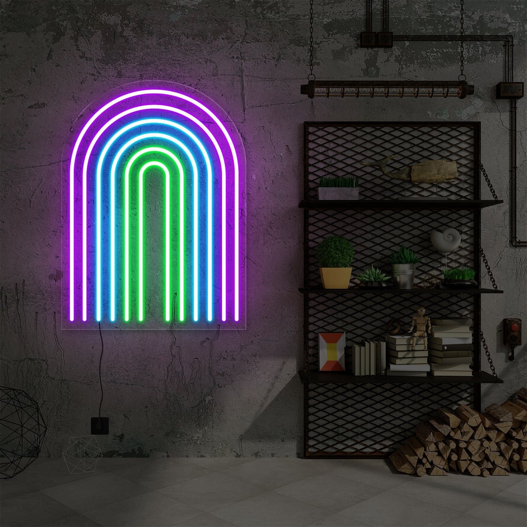 Abstract Neon Sign, Retro Neon Sign, Linear Neon Sign, Rainbow Neon ...