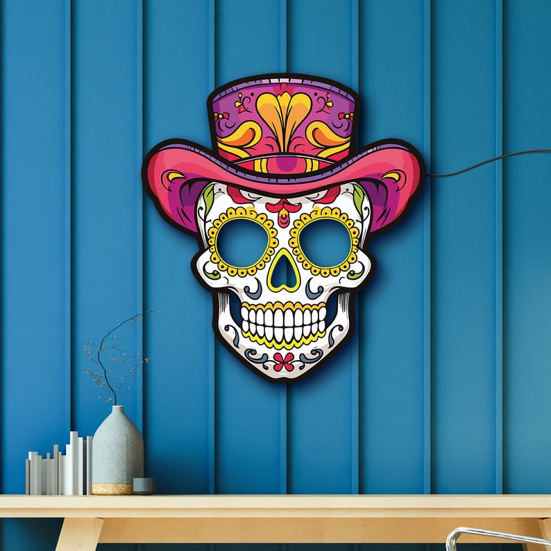 Sugar Skull Neon Sign, Sugar Skull Led Sign, Mexican Skull Light up ...