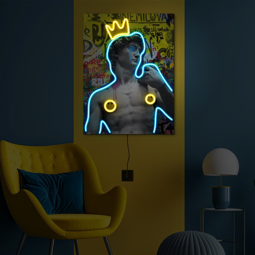 David Neon Sign, David Pop Art, David Neon Art Print, Greek Sculpture ...