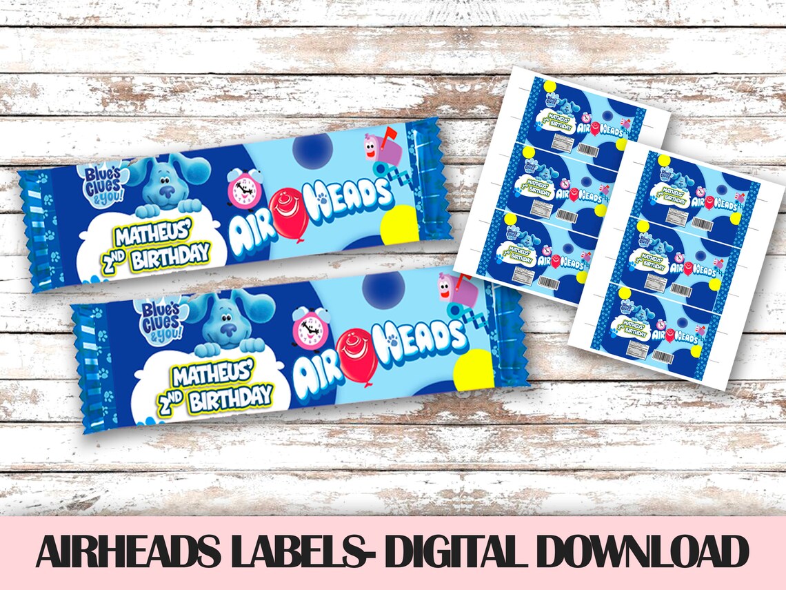 BLUE'S CLUES AIRHEADS Labels Blue's Clues Birthday - Etsy Finland