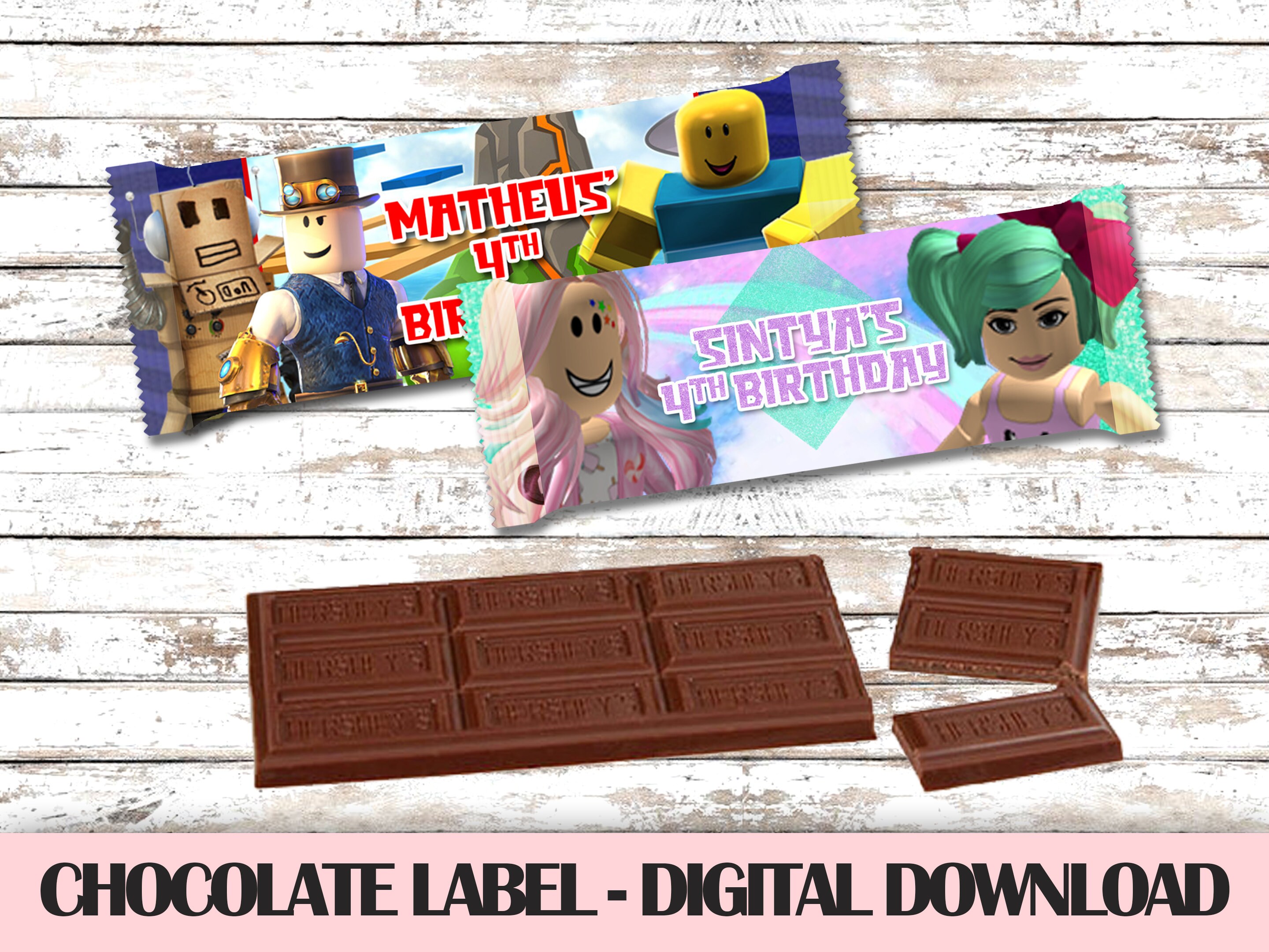 Roblox chocolate bar wrapper birthday celebration candy label | Etsy