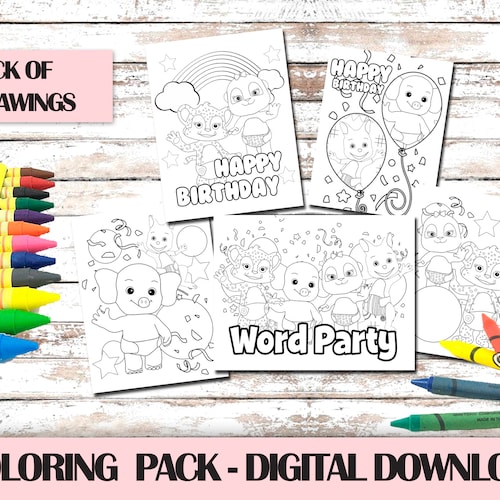 Word Party Coloring Packs Word Party Birthday Party DIGITAL - Etsy