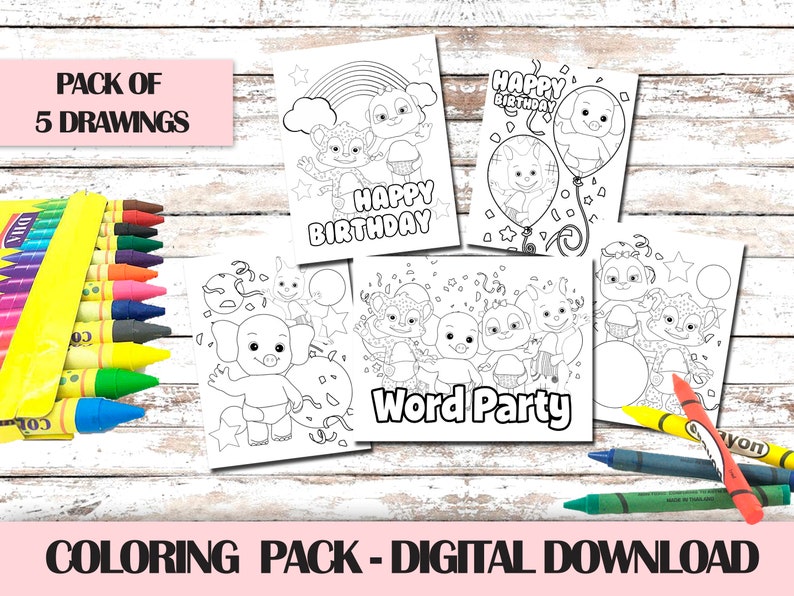 Word Party Coloring Packs Word Party Birthday Party DIGITAL - Etsy