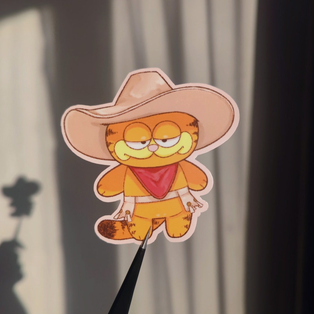 Garfield Cowboy Waterproof Vinyl Sticker - Etsy