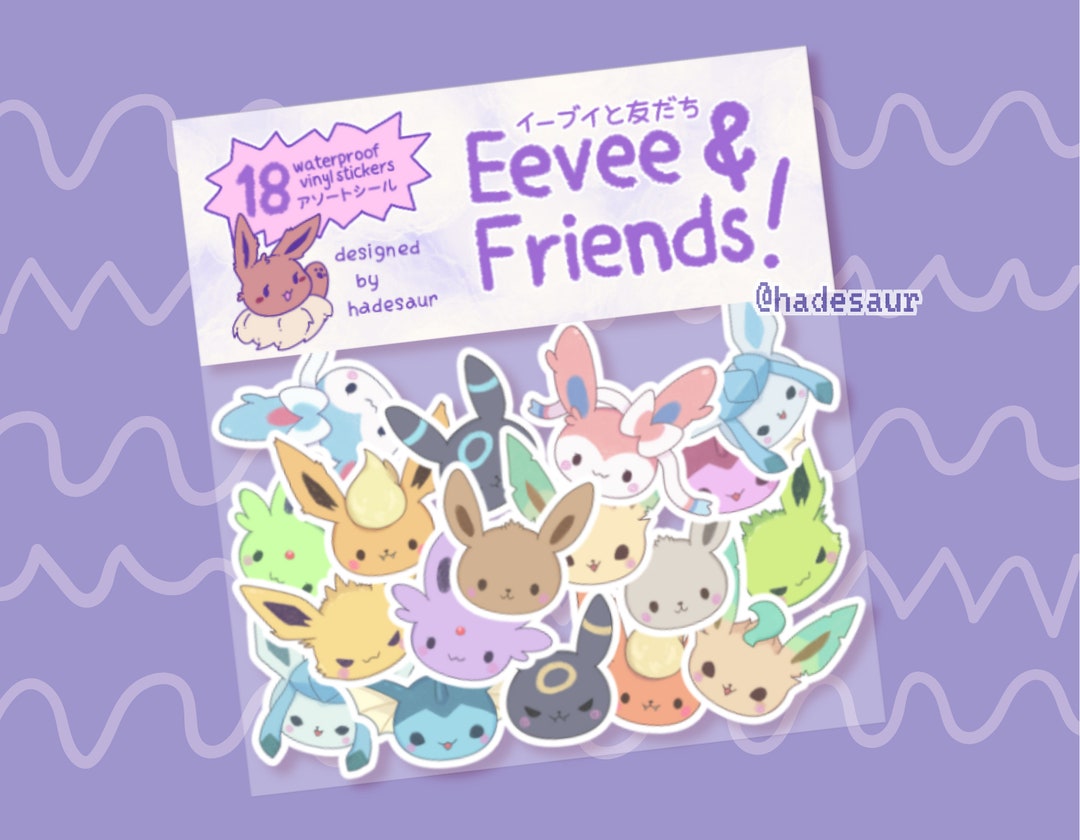Eevee & Eeveelutions Mini Vinyl Stickers Pack, Set of 18, Planner ...
