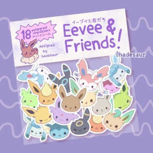Eevee & Eeveelutions Mini Vinyl Stickers Pack, Set of 18, Planner ...