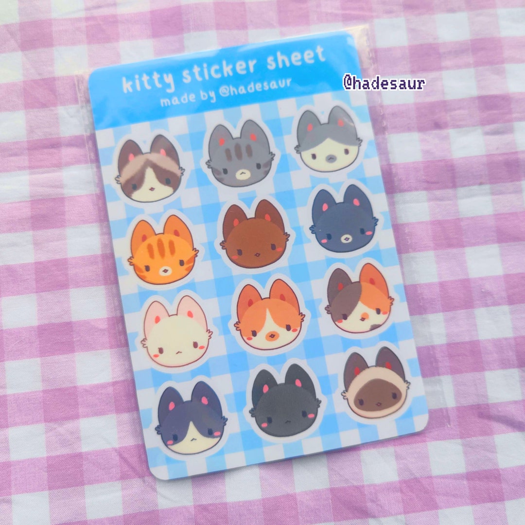 Cute Cat Kitty Vinyl Sticker Sheet, Planner, Diary, Scrapbooking, White ...