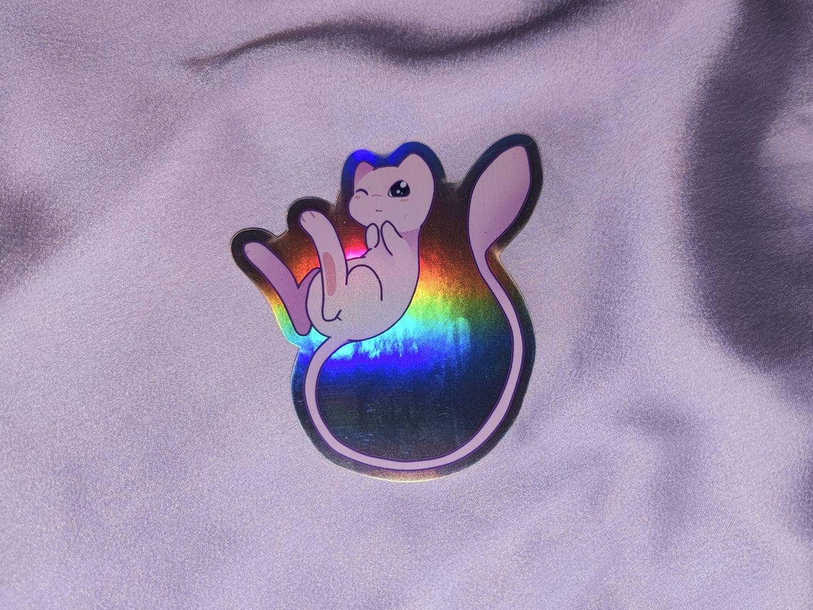 Pokemon Mew Holographic 8x9cm Sticker | Etsy