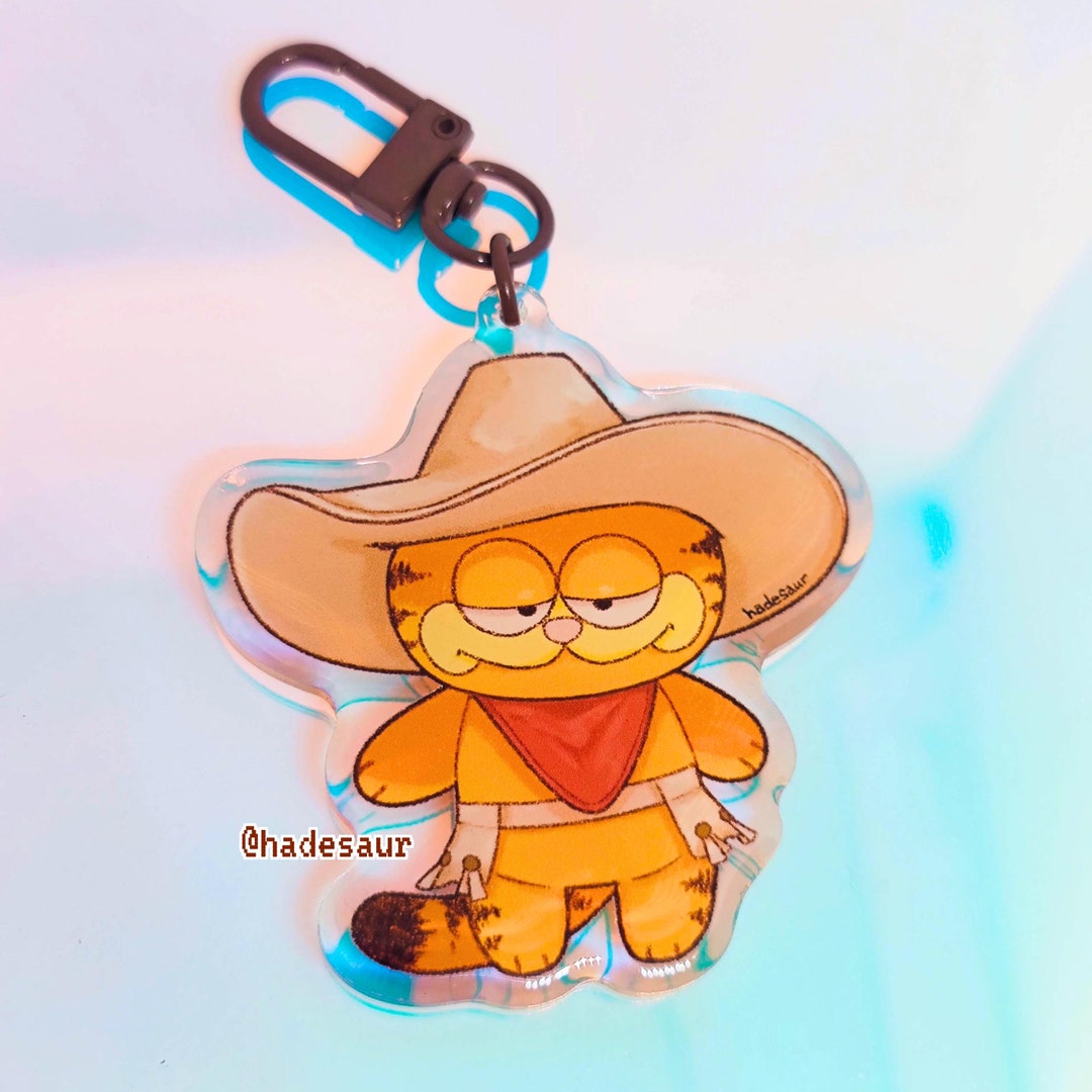 Garf Cat Cowboy Clear Acrylic Charm | Keychain | Double-sided - Etsy