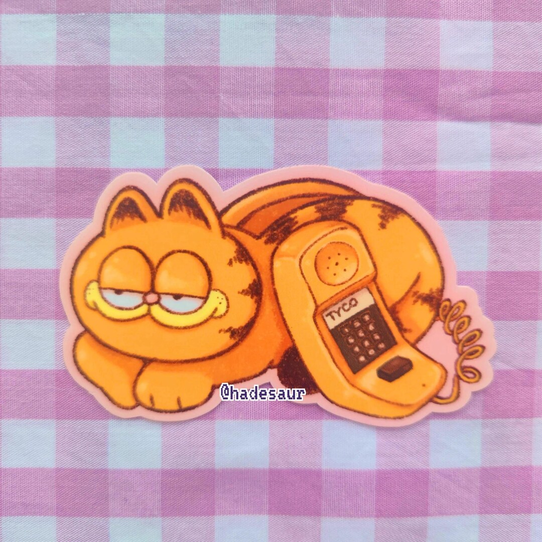 Garf Cat Telephone Waterproof Vinyl Sticker - Etsy