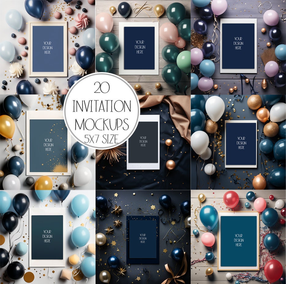Navy Blue Party Invitation Mockup Bundle of 20 Digital Templates ...