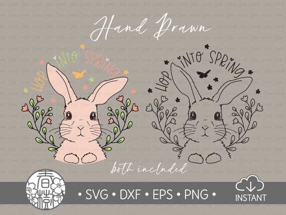 Hop Into Spring Door Sign Hand Drawn Bunny Flowers - Etsy