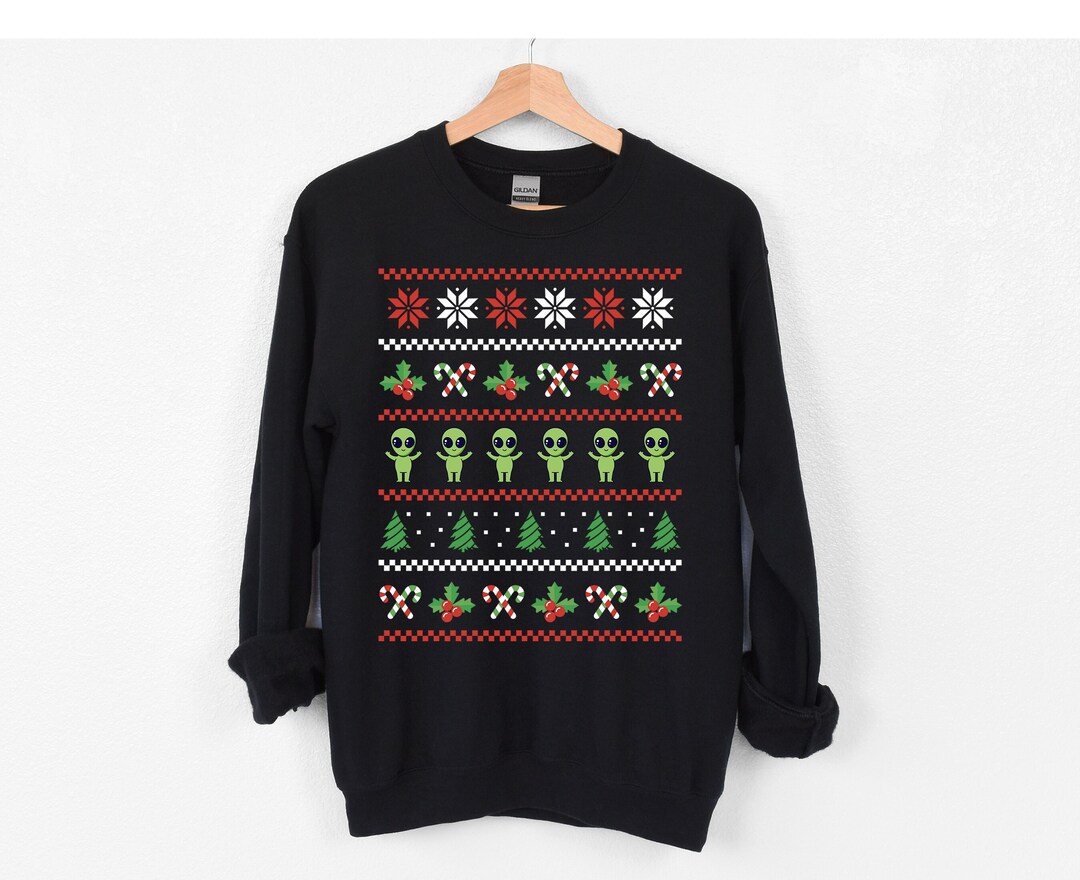 Alien Ugly Christmas Sweater, Xmas UFO Sweatshirt, Funny Alien ...