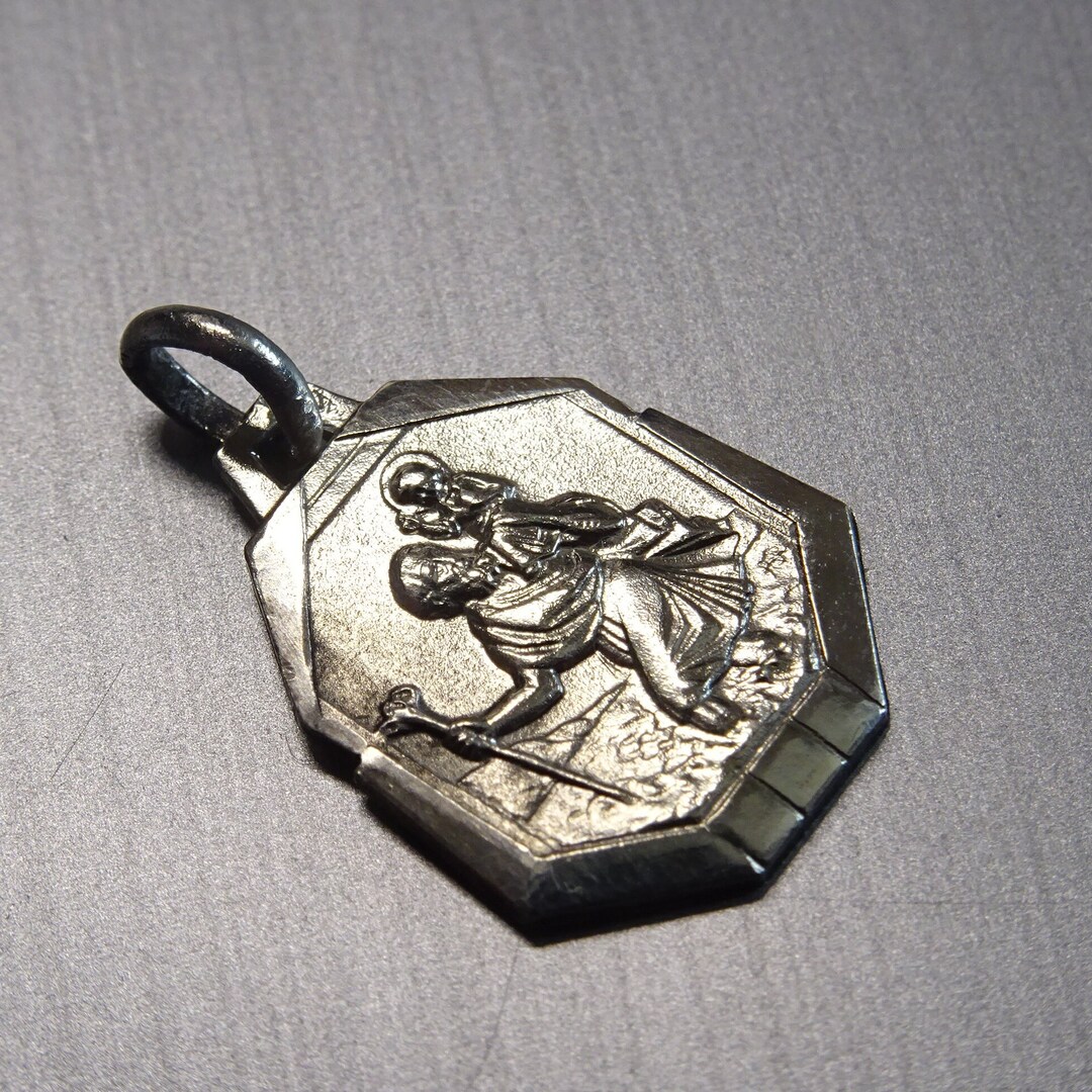 St. Christopher and Vintage Car. Pendent Medallion Medal Holy Charm ...
