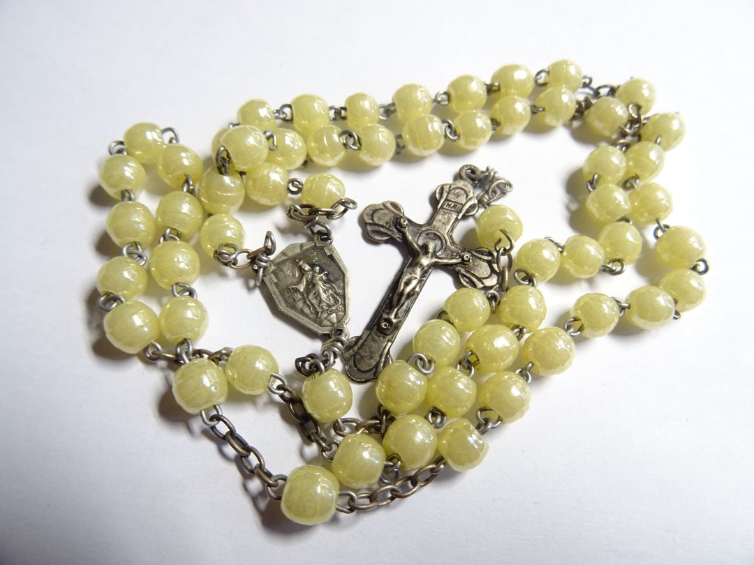 Carmel Centre Rosary Chaplet Plastic Light Yellow Beads Crucifix BB 20 ...