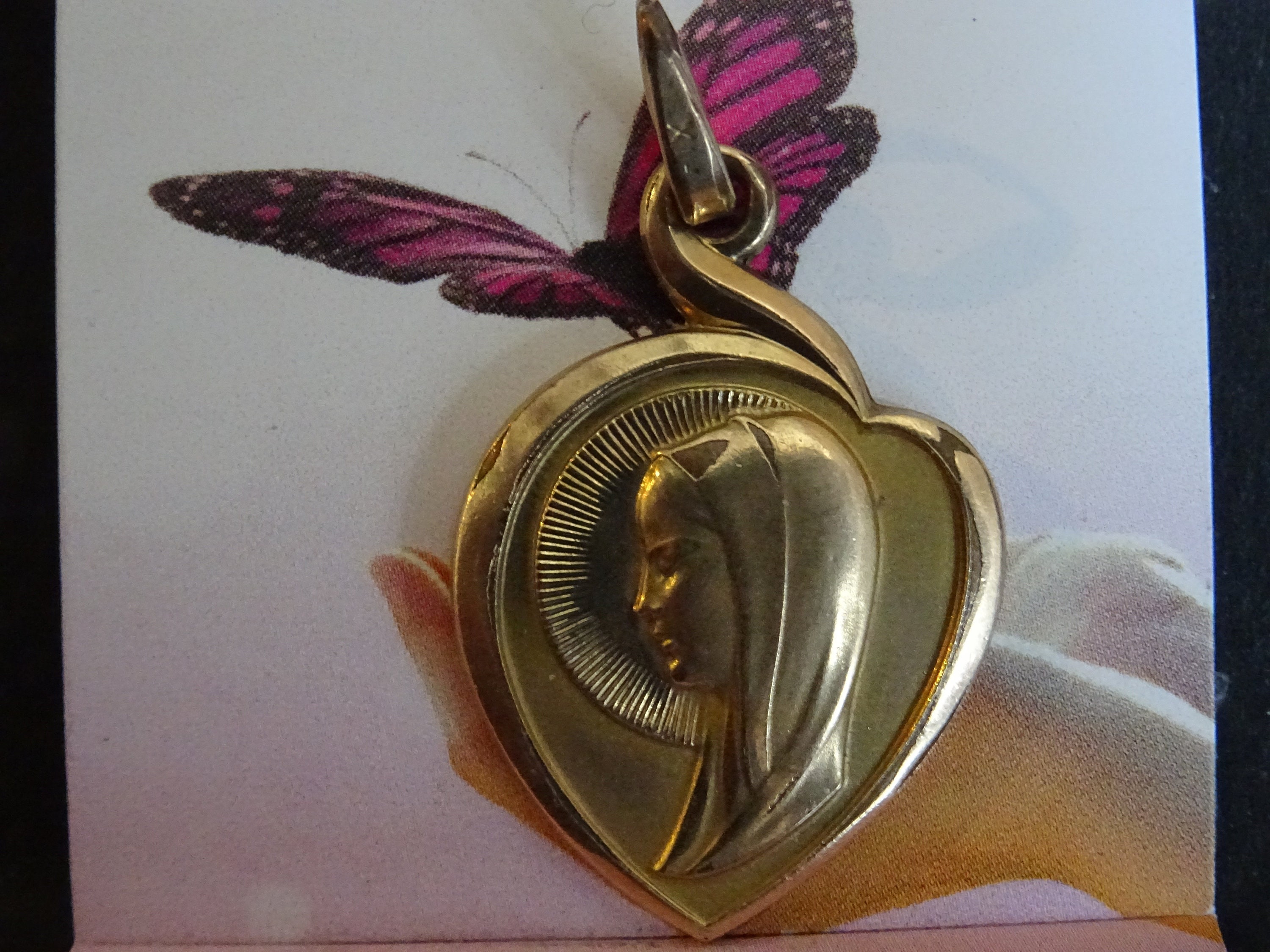 Virgin Mary Half Halo Heart Vintage French FIX Gold , Pendant ...