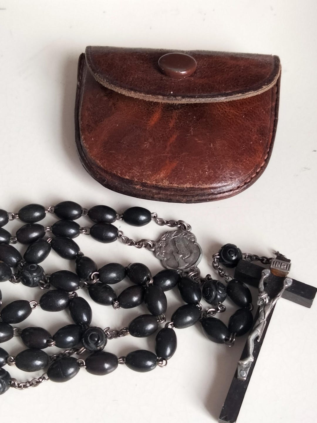 Vintage Mary Catholic Rosary Seed Beads With Pouch Inri Crucifix . - Etsy