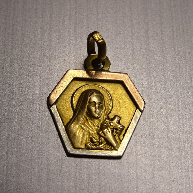 St. Therese Gold Plated Stamped D'or. Medal Medallion Pendent Holy ...