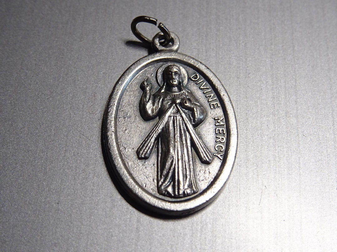 Divine Mercy Medallion Pendant: Oxidized Silver Holy Charm, Made in ...