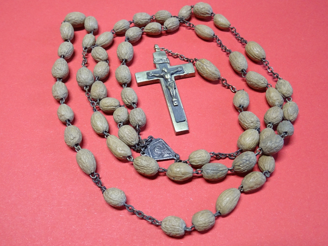 Ancien Chapelet Chapelet Jésus Français Laiton Croix Crucifix médaillon ...