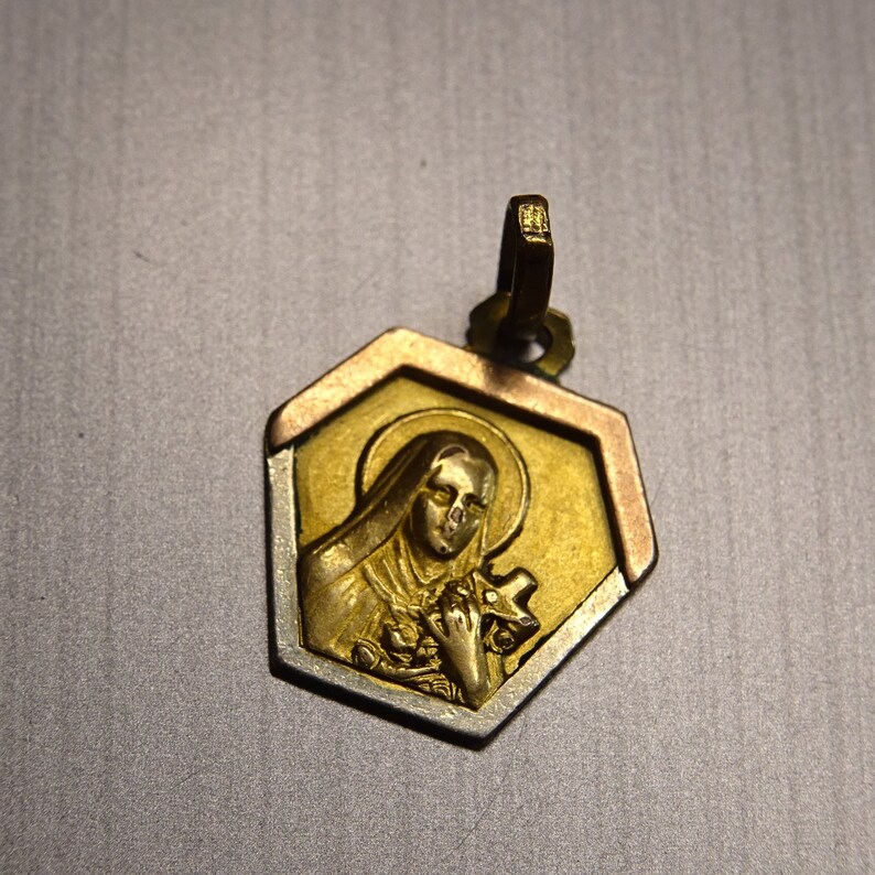 St. Therese Gold Plated Stamped D'or. Medal Medallion Pendent Holy ...