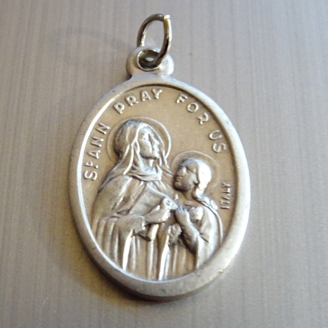 Saint Anne Medal: Oxidized Silver Holy Charm, Made in Italy - Etsy