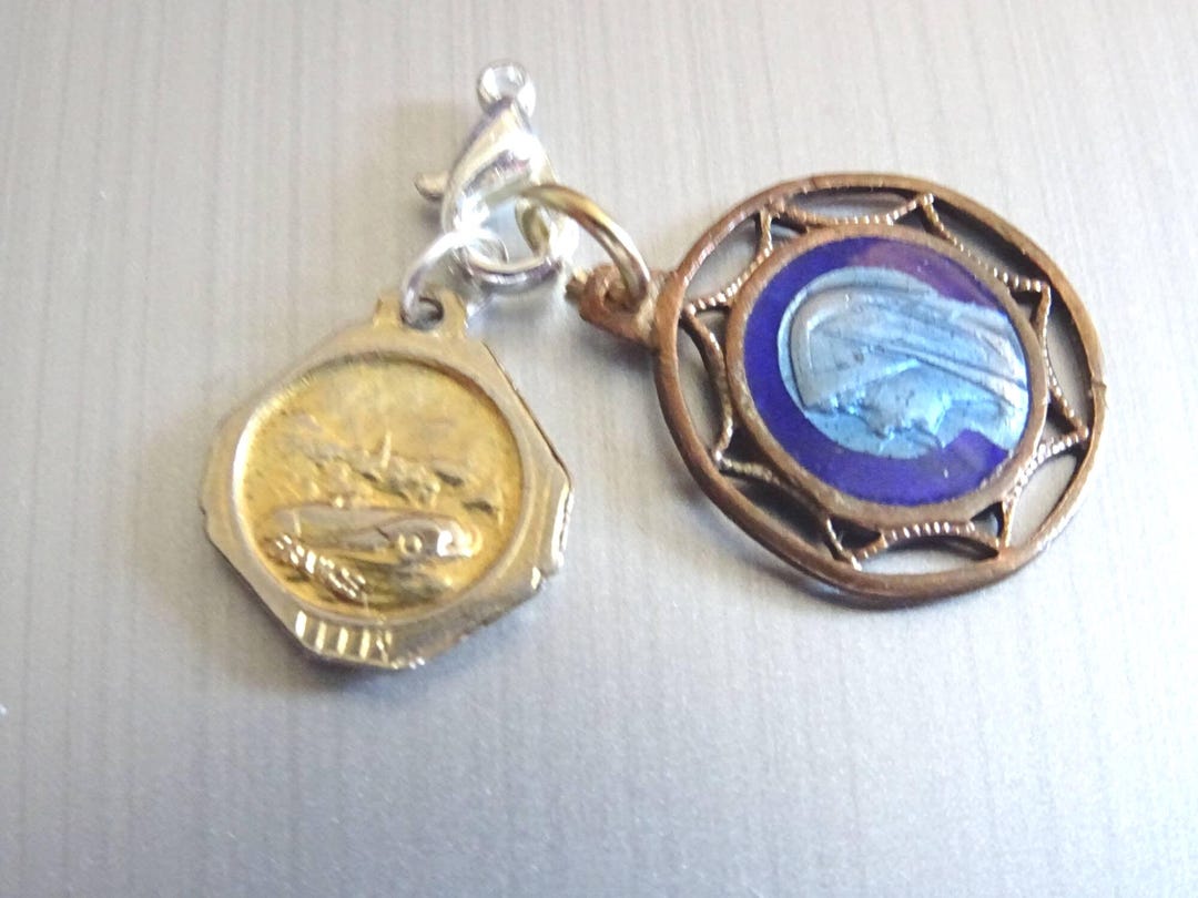 Vintage St. Christopher & Virgin Mary Medal Charms - Blue Enamel (set ...