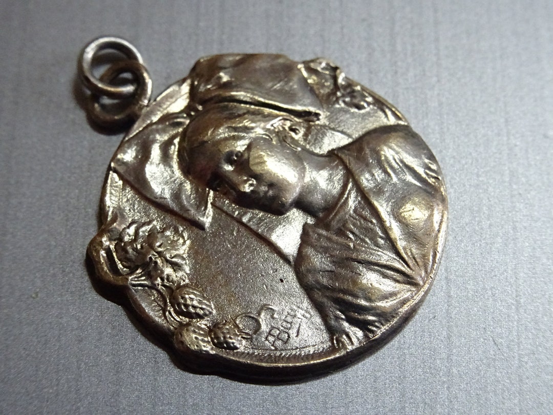 Art Nouveau, French Medallion by Artist F Bary. Religious Pendant Holy ...