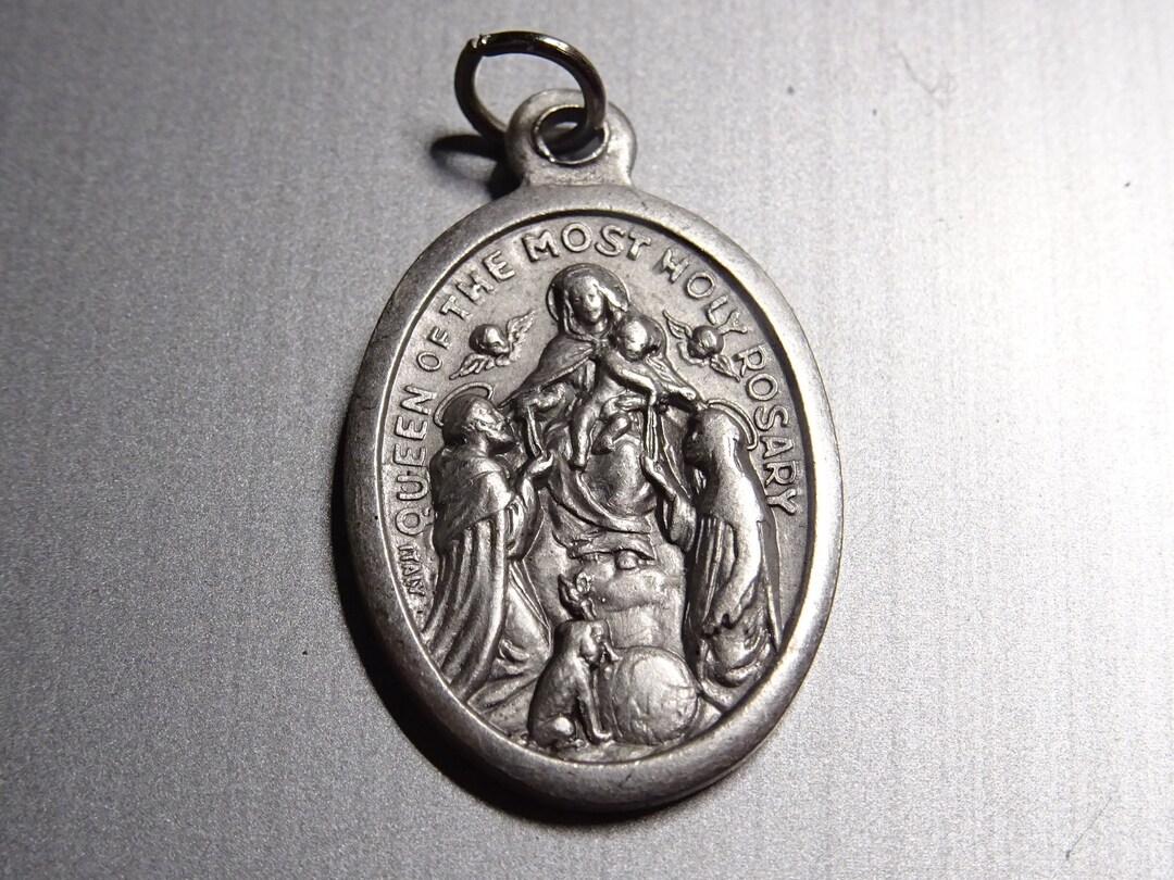 Queen of the Most Holy Rosary. Silver Medal Medallion Pendent Holy ...