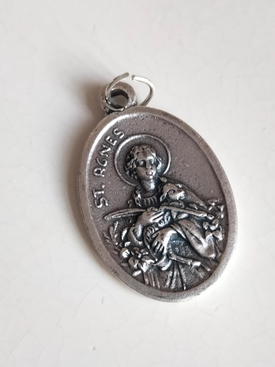 St. Agnes Medal: Oxidized Silver Plate Holy Charm Pendant - Etsy