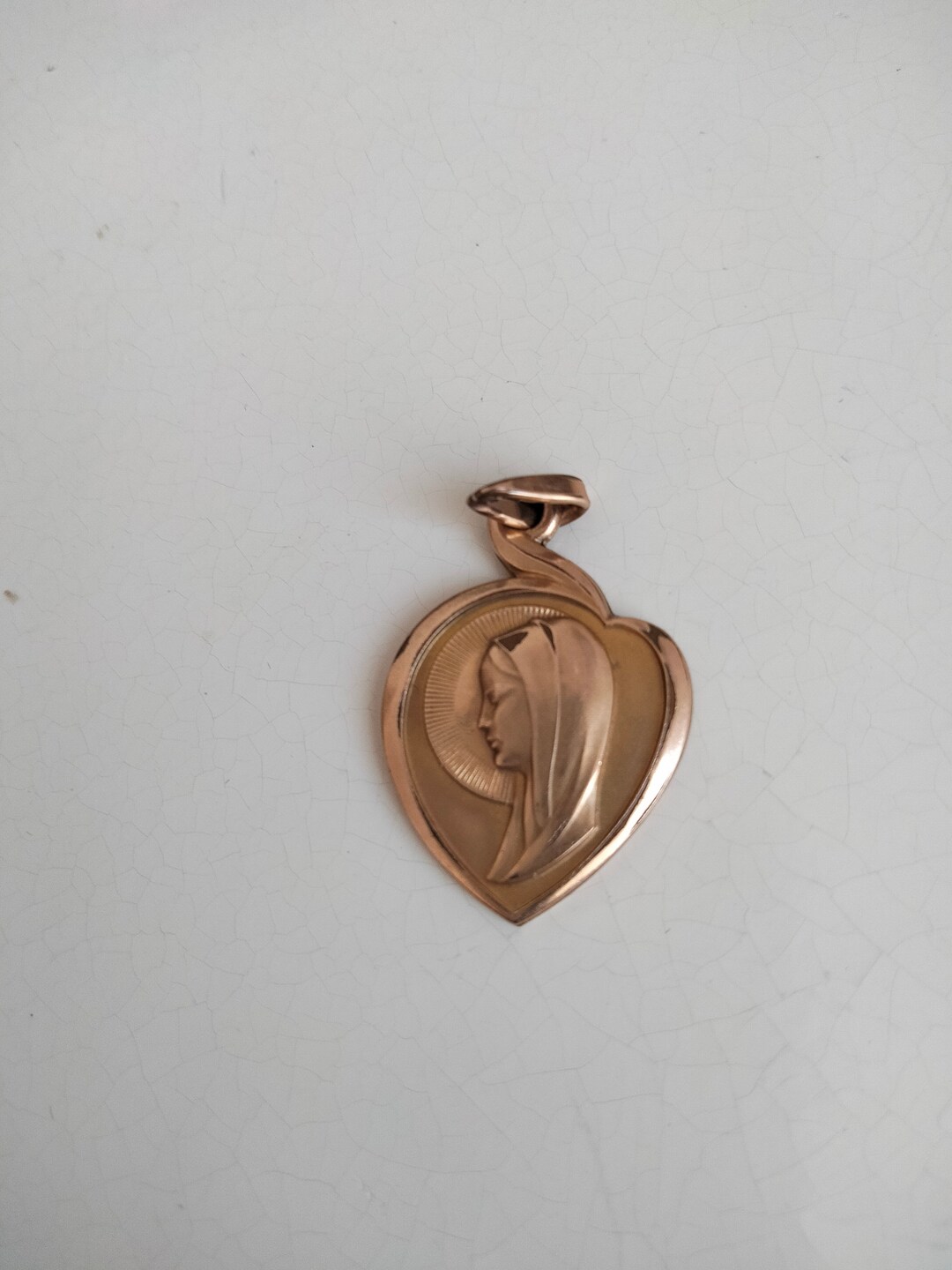 Virgin Mary Half Halo Heart Vintage French FIX Gold , Pendant ...