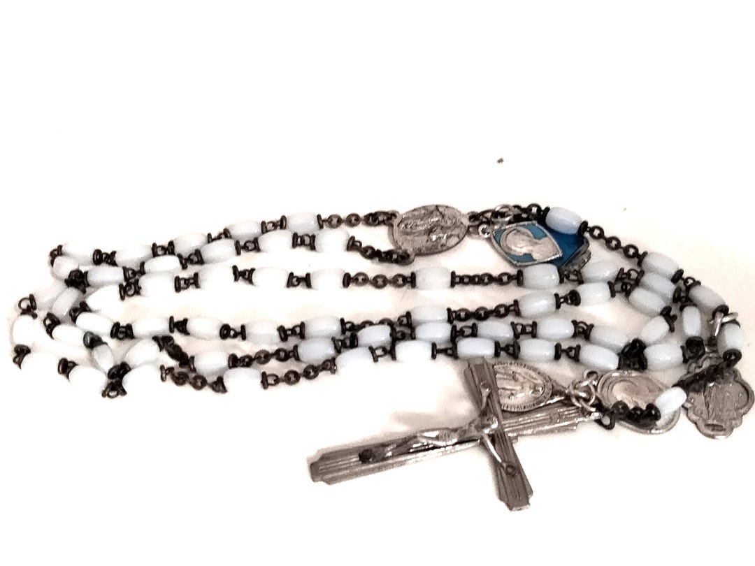 Vintage Chaplet Rosary Jesus Mary Cross White Shell Beads - Etsy