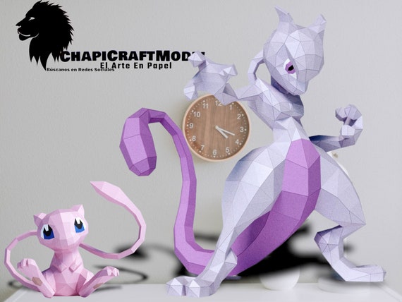 Mewtwo Y Mew Pokémon Diy Papercraft Low Poly 3D PDF | Etsy