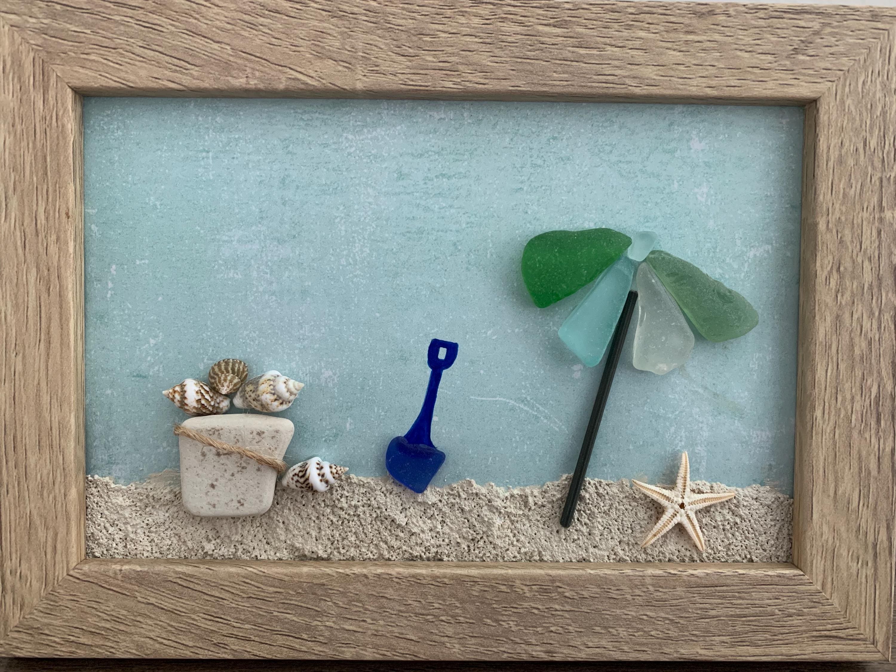Sea Glass Beach Scene, Sea Glass Beach Umbrella, Sea Shell Beach Scene ...