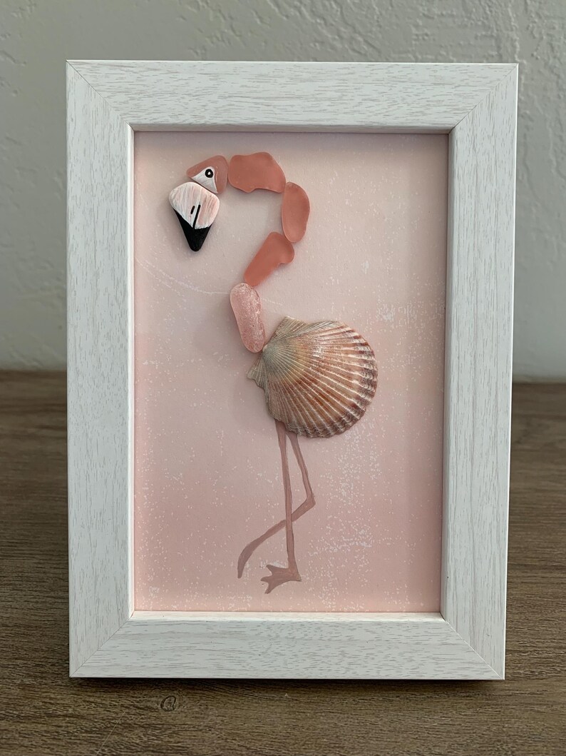 Flamingo Art, Sea Glass Flamingo, Sea Shell Art, Sea Shell Bird - Etsy