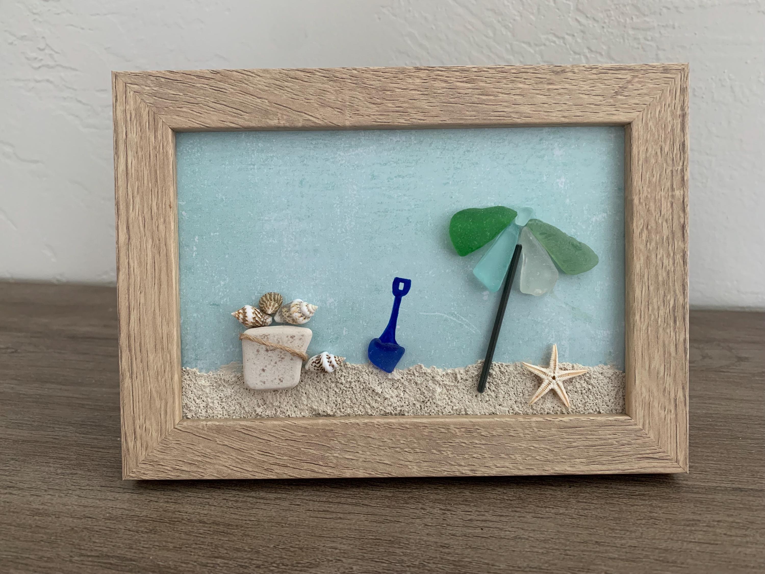 Sea Glass Beach Scene, Sea Glass Beach Umbrella, Sea Shell Beach Scene ...