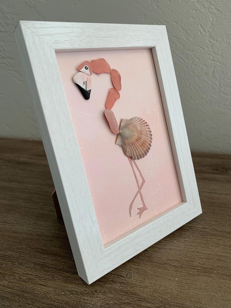 Flamingo Art, Sea Glass Flamingo, Sea Shell Art, Sea Shell Bird - Etsy